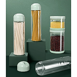 funvim Spaghetti Container Storage Glass,59oz/1.7L Pasta Storage Containers for Pantry Airtight,Green Spaghetti Jar with Measurer for Spaghetti and Noodles