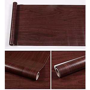 PoetryHome Self Adhesive Dark Red Wood Contact Paper Shelf Liner for Kitchen Cabinets Table Drawer Dresser Countertop Crafts Furniture Sticker 17.7x117 Inches