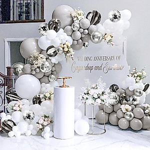 Silver White and Grey Balloon Arch Kit - 107Pcs Metallic Silver Latex Balloons Garland with 4D Silver Mylar Balloons - Ideal for Wedding Bridal Shower Engagement Birthday Party Decorations Supplies