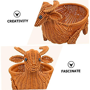 Ciieeo Daily Storage Basket Decorative Baskets Sundries Basket Wicker Storage Basket Snack Storage Serving Tray Bread Serving Basket Animal Shaped Rattan Basket Manual Snack Bowl Pp
