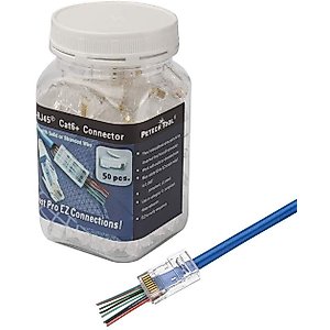PETECHTOOL RJ45 CAT6A CAT6 Pass Through Connectors 23 AWG Cables 50-Pack - End Bold Ethernet 8P8C Gold Plated Modular Plug for Unshielded Twisted Pair Solid Wire & Standard Cables