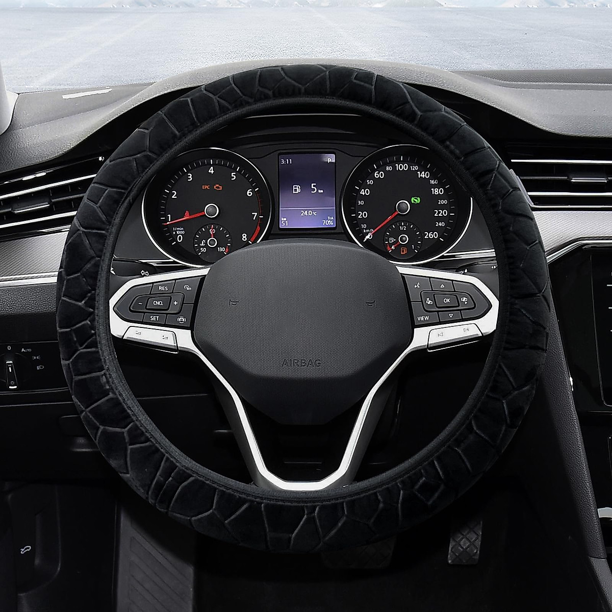 ZATOOTO Black Fuzzy Steering Wheel Cover for Women Men, Soft Comfy Grip Anti-Slip Car Steering Wheel Cover Protector Universal for Cars,Suvs,Trucks,Sedans