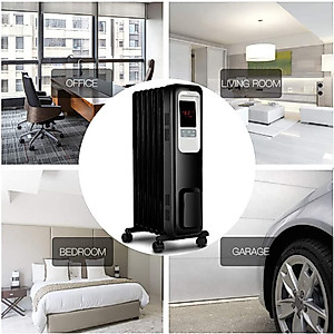 Space Heater, KopBeau 1500W Oil Filled Radiator Electric Heater with Digital Thermostat, 24 Hrs Timer & Remote, Portable Heater for Full Room Indoor