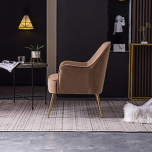 Olela Accent Chair with Arms Upholstered Velvet Side Chairs for Living Room Bedrooms Comfy Decortive Modern Mid-Back Leisure Chair with Adjustable Footpad (Brown)