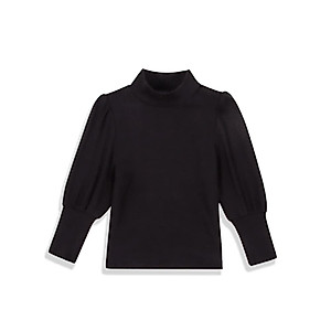 IZYJOY Toddler Baby Girls Basic Solid Color Turtlneck T-Shirt Soft Cotton Tops Cute Puff Long Sleeve Little Baby Clothes (Black, 2-3T)