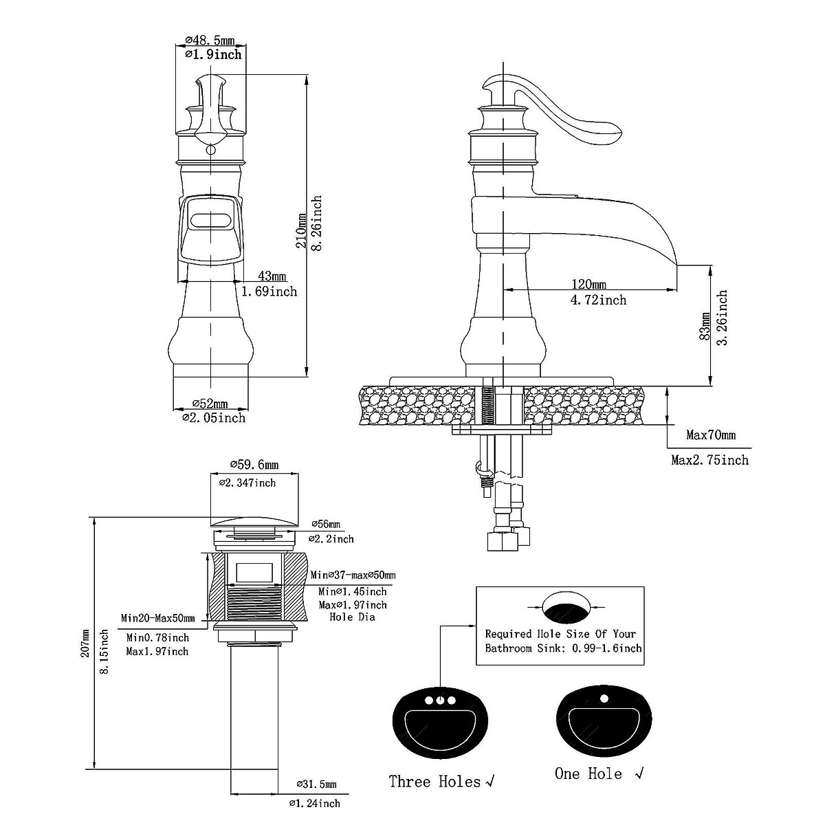 BATHFINESSE Oil Rubbed Bronze Deck Mounted Single-Handle Lavatory Faucet with Pop Up Drain Stopper and Overflow, Ideal for Sink and Bathroom