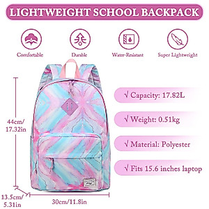 Kasqo School Backpack, 15.6 Inch Classic Lightweight Water-Resistant Backpack Bookbag Daypack for Women Teens Girls Kids College, Travel, Work, Multicolour