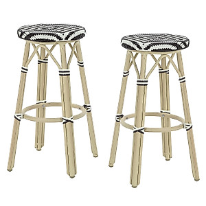Greemotion Binde Boho 30-inch Aluminum and All-Weather Wicker Barstools with Footrest, Patio Stools & Bar Chairs for Outdoor, Kitchen Counter, Poolside, Yard, Set of 2, Brown