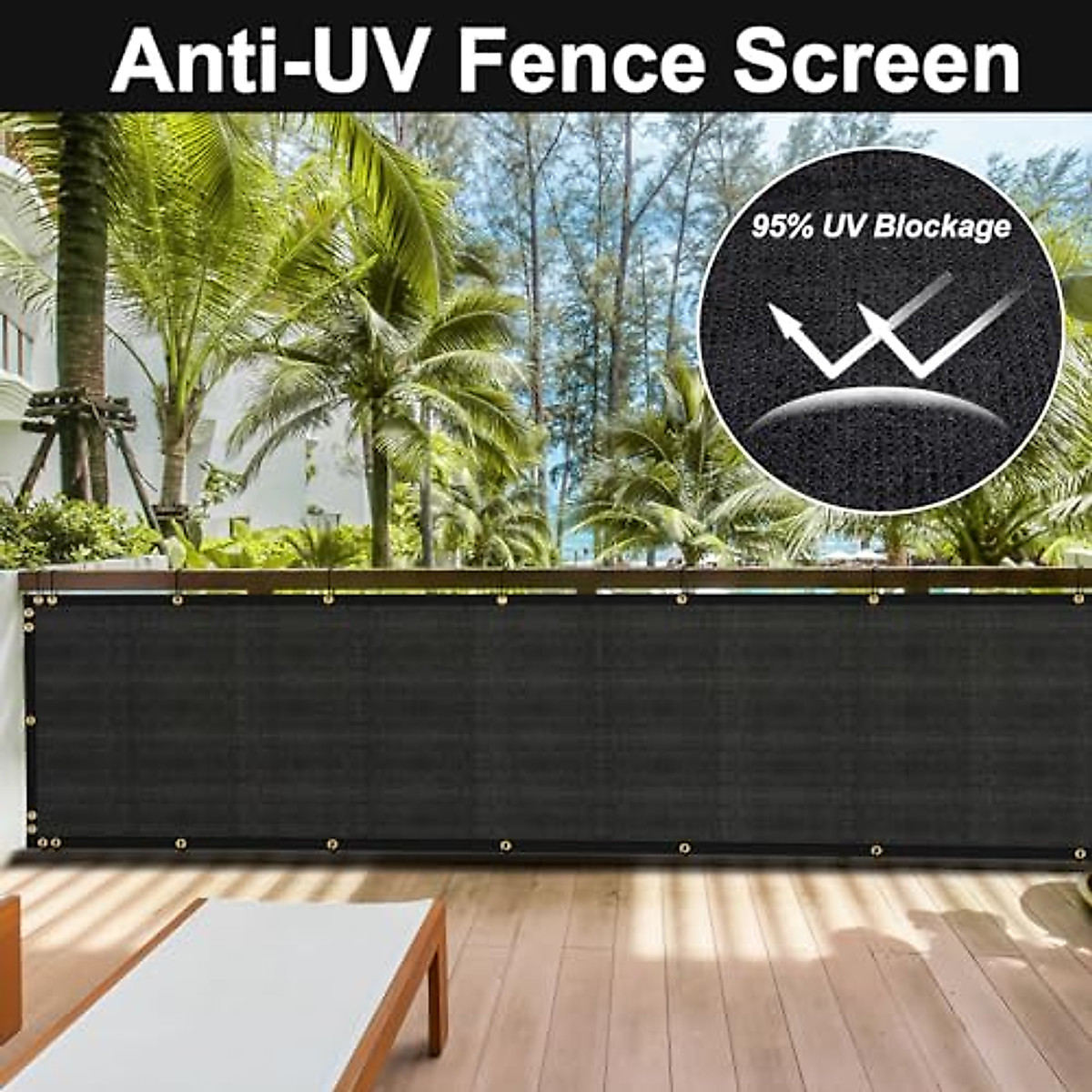 SPORTYOUTH 8ft x 50ft Privacy Screen Fence, Black Heavy Duty Windscreen Fencing Mesh Fabric Shade Cover with Brass Grommets for Outdoor Wall Garden Yard Backyard Patio Pool Deck Commercial