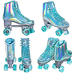 JajaHoho Roller Skates for Women, Shiny Holographic High Top Rollerskates, Double-Row Four Mixture Gradient Wheels Quad Skates for Girls Age 8-50 Indoor Outdoor (Size 3, Mint Green)