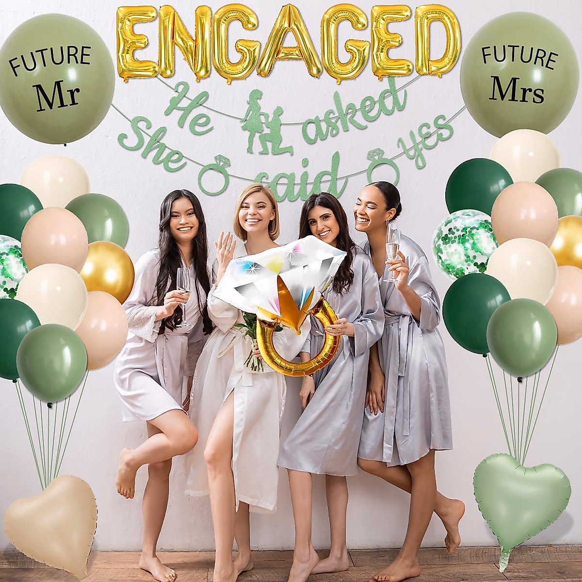 Sage Green Engagement Party Decorations, She Said Yes Decorations Banner Future Mr and Mrs Balloons for Just Engaged Decor, Sage Green Balloons for Bridal Shower Decorations