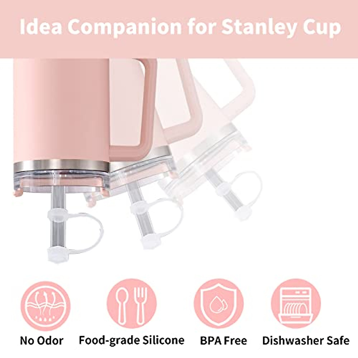 For Stanley Cup Accessories H2.0, Including 2 Stanley Cup Spill Stopper, 2 Stanley Straw Cap Cover, 2 Stanley Tumbler Leak Proof Plug, Silicone Accessories for Stanley 40 oz 30 oz Tumbler with Handle