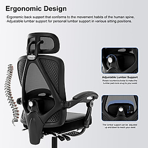 Ergonomic Office Chair, Reclining High Back Home Office Desk Chairs with Adjustable Lumbar Support Swivel Computer Gaming Chair with Headrest Footrest,PU Leather Executive Task Chair, Black