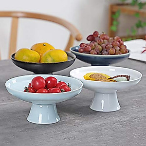 Pearlead Ceramic Footed Bowl Round Pedestal Bowl Decorative Fruit Bowl Holder Dessert Display Stand for Kitchen Counter Centerpiece Table Decor Serving Fruit Tray Large Blue