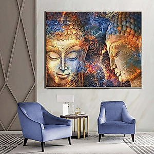 ESyem Posters Buddha Mural Religious Wall Art Abstract Gold Buddha Mural Wall Art Canvas Art Poster And Wall Art Picture Print Modern Family Bedroom Decor 12x16inch(30x40cm) Frame-style