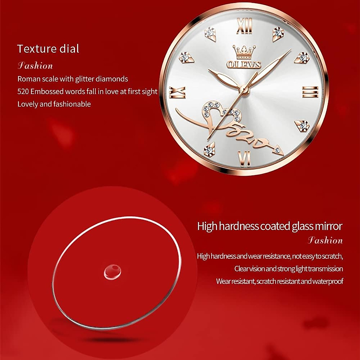 OLEVS Ladies Watch Fashion Rose Gold Diamond Analog Quartz Female Luxury Dress Wrist Watch Stainless Steel Luminous Waterproof Date Gift Watch for Women White Face reloj para Mujer