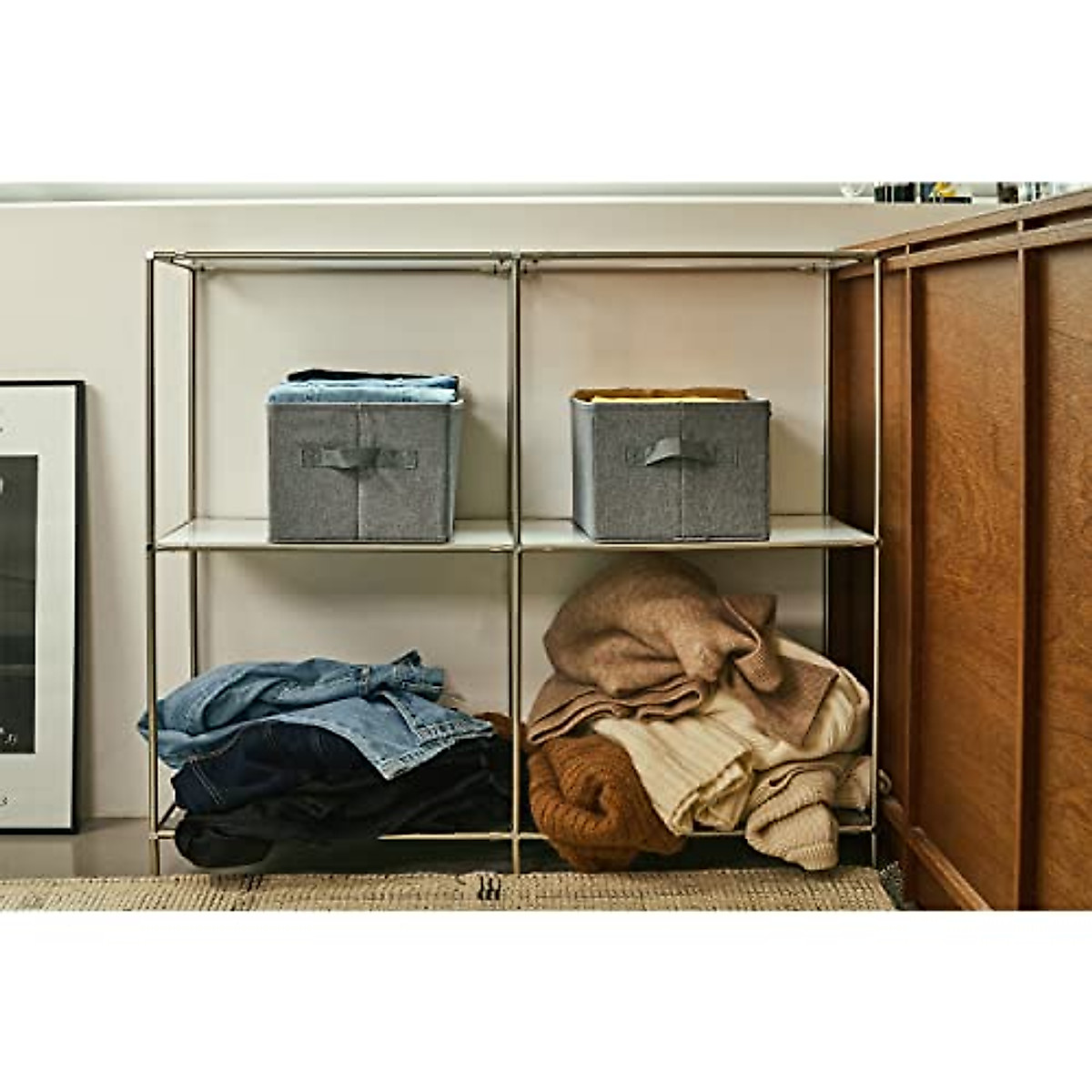 enoughstar Wardrobe Clothes Organizer-2Pcs Clothes Storage Organizer Bins-Foldable Clothes Drawer Organizer for Folded Clothes, Pants, Sweaters-5 Grids Organizer