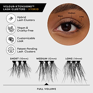 Velour-Xtensions™ Lash Clusters Kit - DIY Lash Extension Kit at Home, Salon Quality Lashes in 10 Minute – Includes 12 Eyelash Clusters (10mm-14mm) + Lash Bond + Lash Applicator – Individual Lashes Kit