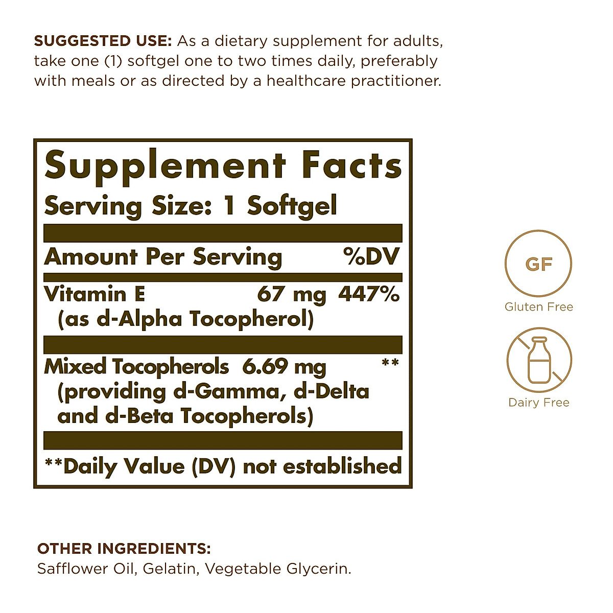 Solgar Vitamin E 67 mg (100 IU) - 100 Softgels, Pack of 2 - Antioxidant Support - Gluten & Dairy Free - 200 Total Servings