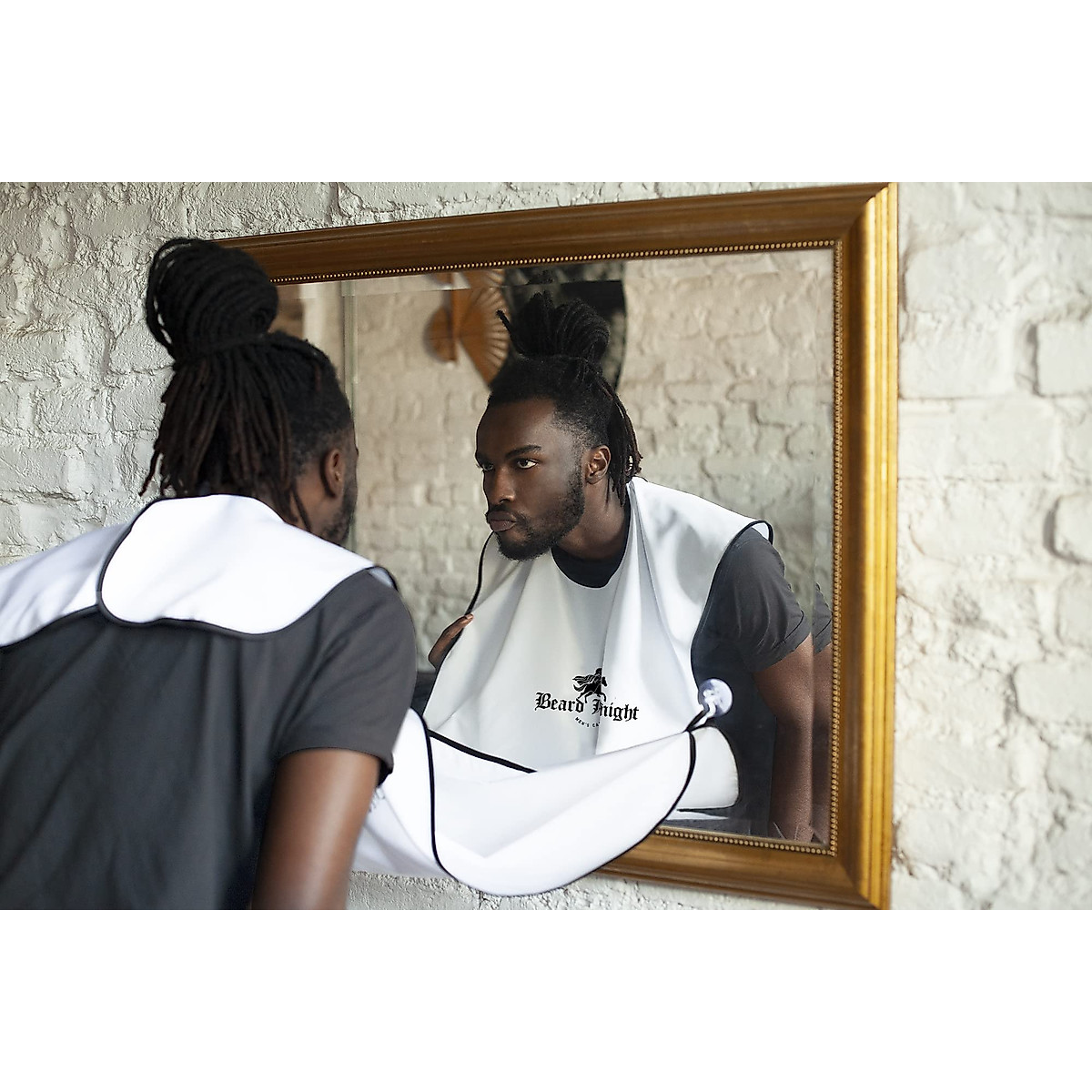 Beard Apron, Hair Clippings Catcher with Bag, Grooming Cape Apron, Beard Catcher for Shaving Trimming, Non-Stick Beard Cape- White