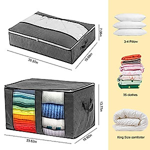 4 Pack Clothes Storage Bag kingdalux Large Capacity Closet Organizer Bins with Reinforced Handle Thick Fabric for Comforters, Blankets, Bedding, with Sturdy Zipper, Double Clear Window & Compartment