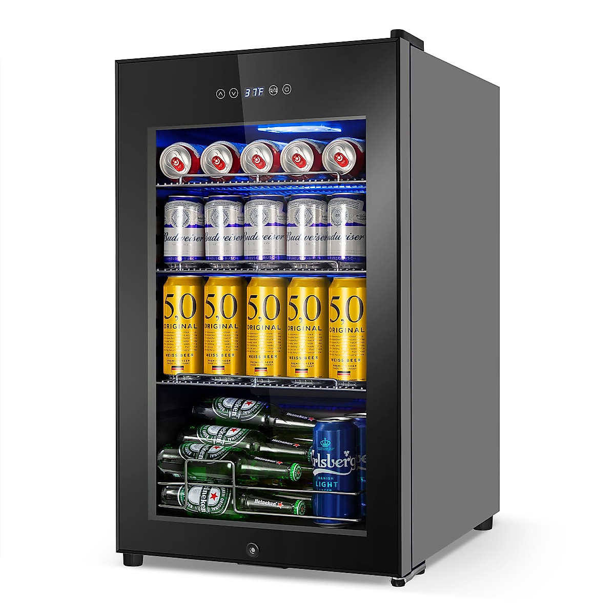 turephe Beverage Refrigerator 17 Inch Wide, Mini Beverage Cooler with Glass Door 126 Cans, Countertop/Freestanding Beverage Beer Fridge with Temperature Memory, Perfect for Soda, Beer