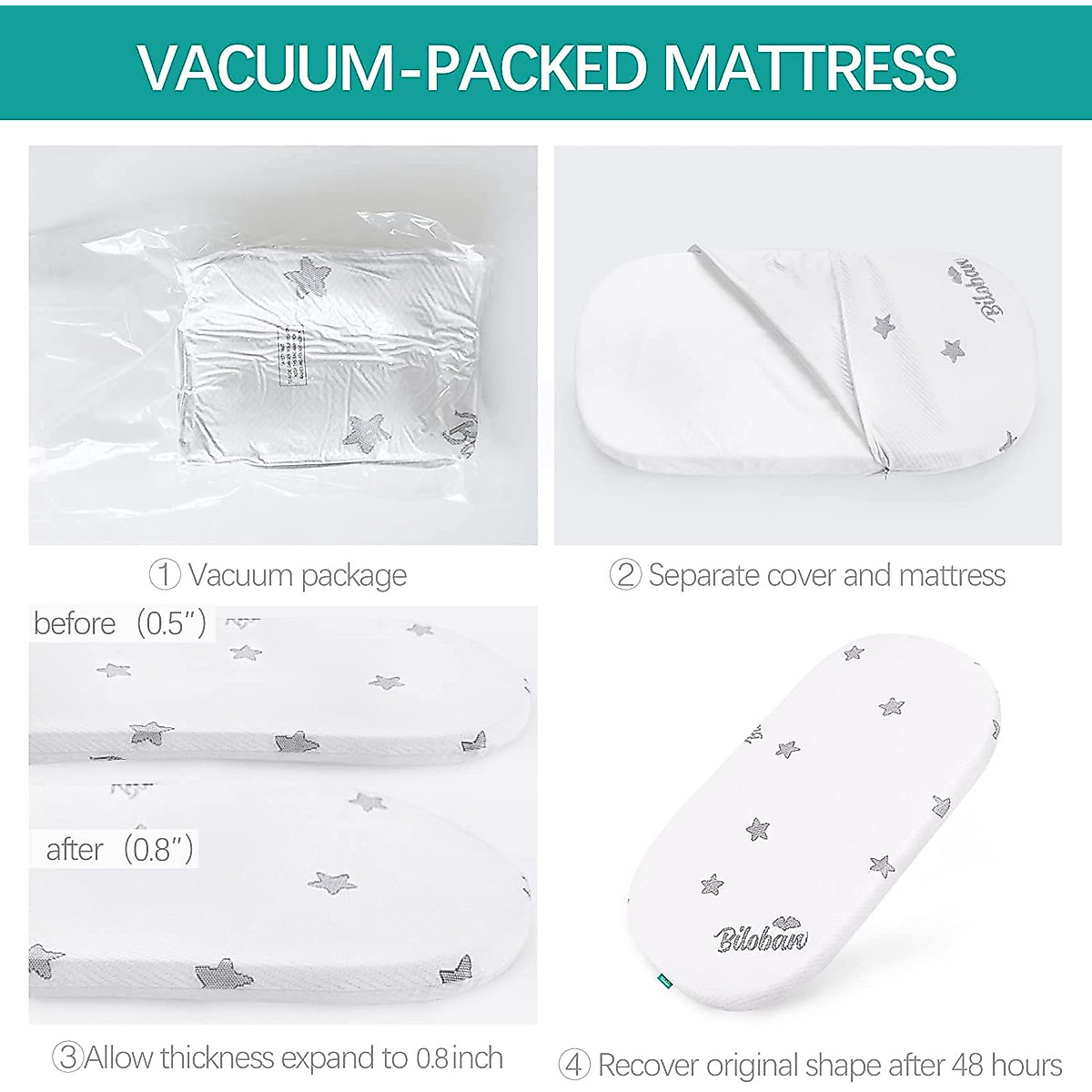 Bassinet Mattress Pad (15"x 30"x 0.8") Fits Moses Basket, Oval Shaped with Removal Zippered Cover, Waterproof Breathable Soft Foam