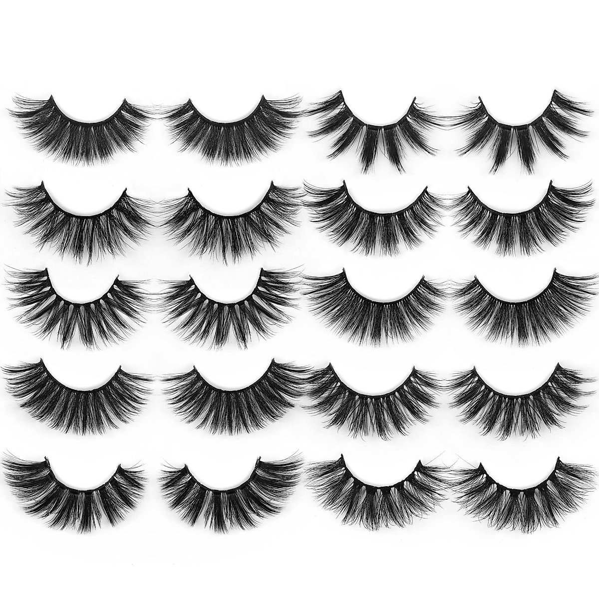 Mink Fluffy Lashes 25mm Fake Eyelashes Pack 10 Pairs Mixed Long Thick Lashes Bulk Handmade Reusable 8D Volume Eyelashes