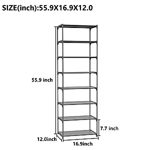 LEMONIDEA Shoe Rack 8 Tier with Plastic Shelves Space Saving Narrow Shoe Storage Vertical Organizer 12 x 16.9 x 55.9 Inches for Entryway Bedroom Bathroom (Gray)