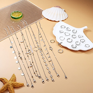 LOLIAS 25Pcs Anklets and Toe Rings for Women Silver Gold Plated Toe Rings Layered Ankle Bracelets Flower Evil Eye Toe Rings for Summer Sandals Foot Jewelry Set Adjustable (Silver tone)