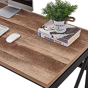 BON AUGURE Industrial Home Office Desks, Rustic Wood Computer Desk, Farmhouse Sturdy Metal Writing Desk (60 Inch, Vintage Oak)