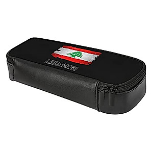 Flag of Lebanon Pencil Case PU Leather Pencil Pen Bag Large Capacity Pen Box Pencil Pouch Makeup Bag with Zip