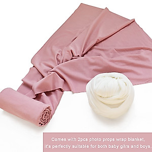 Aijoviko Newborn Photography Props Baby Photo Props Wrap Blanket for Baby Boys Girls(Blush&Ivory)