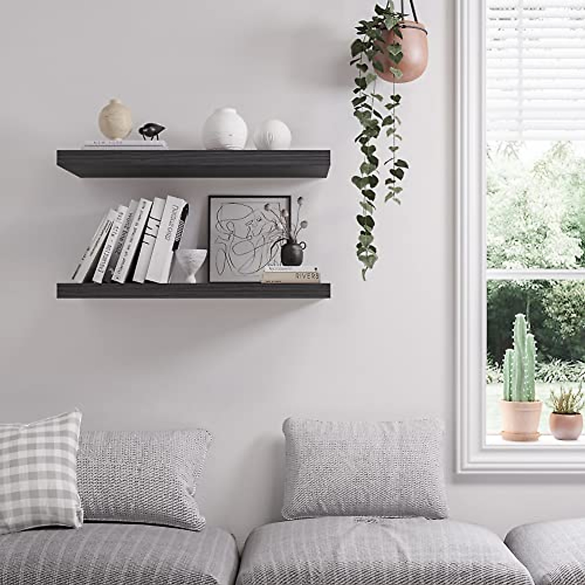JPND Floating Shelf, Set of 3 Wall Shelf, 36 in W x 12.75 in D x 2 in H Wooden Floating Wall Shelf with Invisible Brackets for Living Room/Bedroom/Bathroom/Kitchen Storage and Decor, Black
