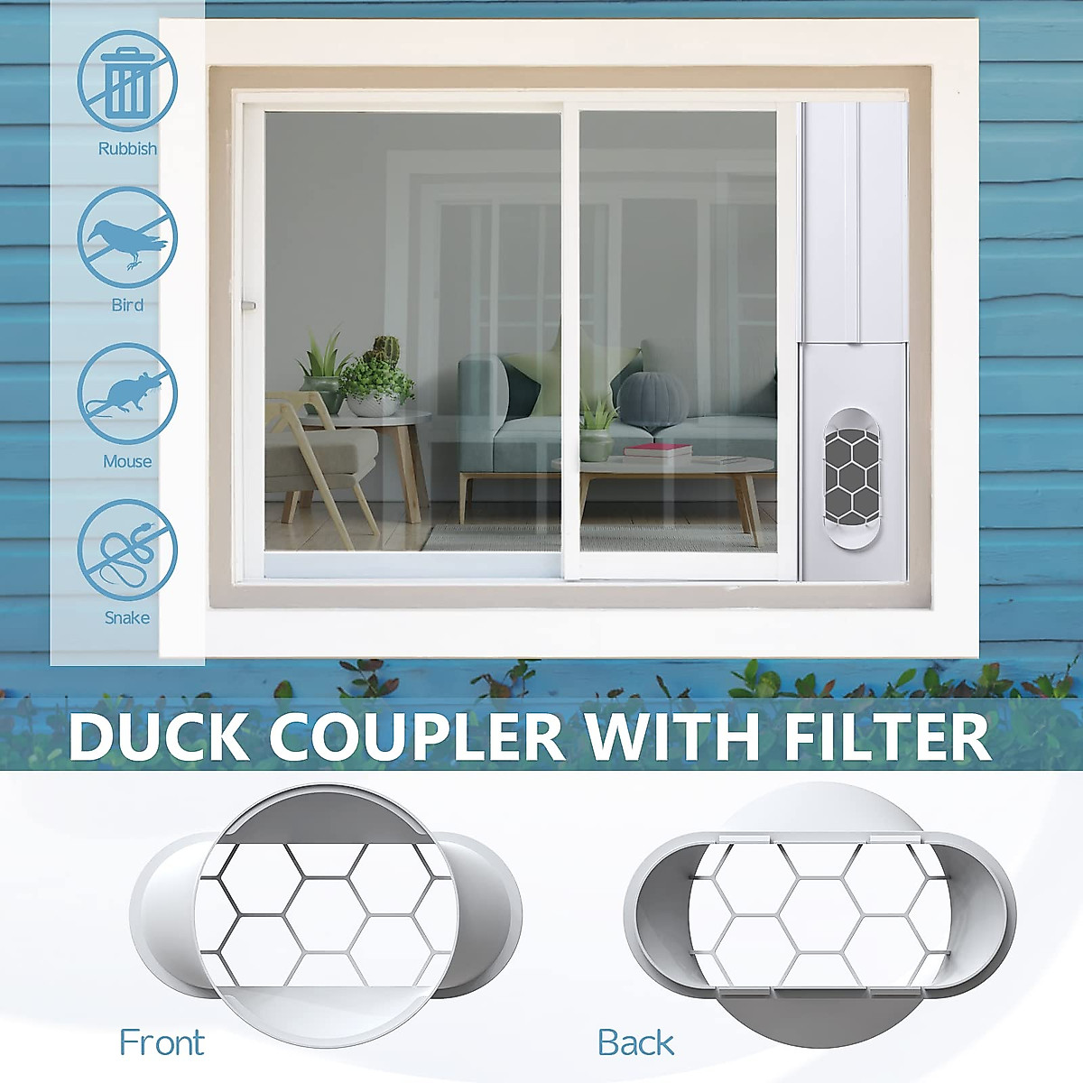 Portable Air Conditioner Window Kit for 5.1" Exhaust Hose, Window Seal Plates with Coupler and Bird Guard for Sliding Window, Adjustable Length From 16.9-47 inches Universal AC Vent Kit for AC Unit