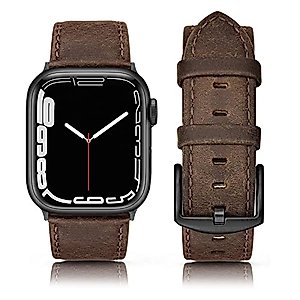 SWEES Leather Band Compatible for Apple Watch 42mm 44mm 45mm, Genuine Leather Replacement Wristband Strap Compatible iWatch Series 7 6 5 4 3 2 1 SE Sports & Edition Men And Women, Retro Brown