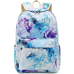 School Backpack for Teen Girls Bookbags Elementary High School Marble Laptop Bags Women Travel Daypacks (Marble Blue)