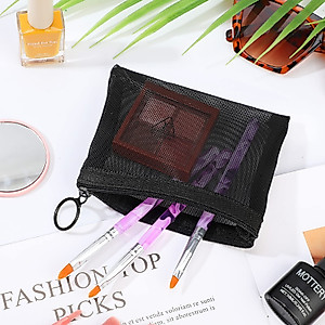 Jexine 60 Pcs Small Zipper Pouch Bulk Nylon Mini Mesh Pouches Multipurpose Coin Purse Pouch Zippered Mesh Cosmetic Bag Portable Storage Makeup Bags for Travel Supplies (Black)