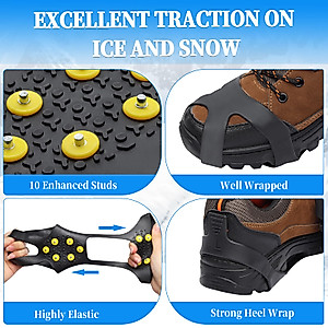 LACE INN Ice Cleats for Boots Shoes, Snow Grips Traction Cleats for Snow and Ice, Non Slip Grippers Spikes with 20 Steel Studs Crampons, Snow Grippers for Boots Slip-on Stretch Footwear(1 Pair)