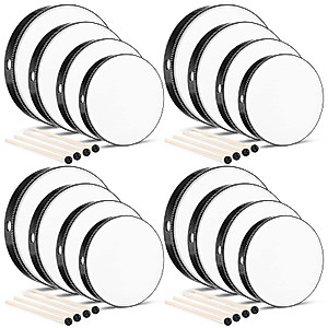 Konohan 16 Pcs Kids Hand Drums Wooden Frame Drum with Drum Stick, 12 Inch 10 Inch 8 Inch 6 Inch Educational Musical Instruments for Adults Drums Beginners for Home School Party Supplies (Black)