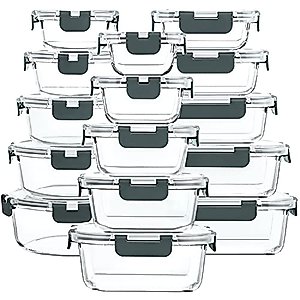 M MCIRCO 30 Pieces Glass Food Storage Containers with Upgraded Snap Locking Lids,Glass Meal Prep Containers Set - Airtight Lunch Containers, Microwave, Oven, Freezer and Dishwasher Friendly