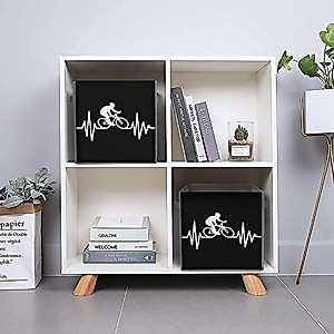 Bike Cycling Heartbeat Lifeline Canvas Collapsible Storage Bins Cube Organizer Baskets with Handles for Home Office Car