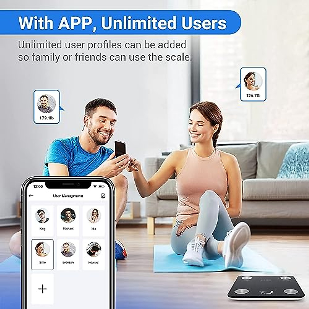 Bluetooth Scale for Body Weight, Living Enrichment Smart Body Fat Weight BMI Bathroom Scales for Body Weight and Fat, High Accuracy Sensor, Body Composition Scales Monitor with Smartphone App, 400 lbs