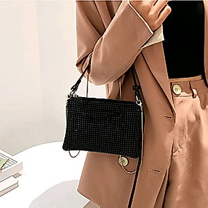 RARITYUS Women Shiny Rhinestone Crossbody Bag Fashion Purse Sparkly Evening Bag Clutch Handbag with Metal Chain