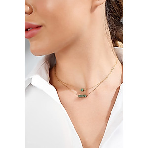 Green (Dark) Bar Layered Fashion Necklace Pendant for Women with Adjustable Extension Chain - Dark Green