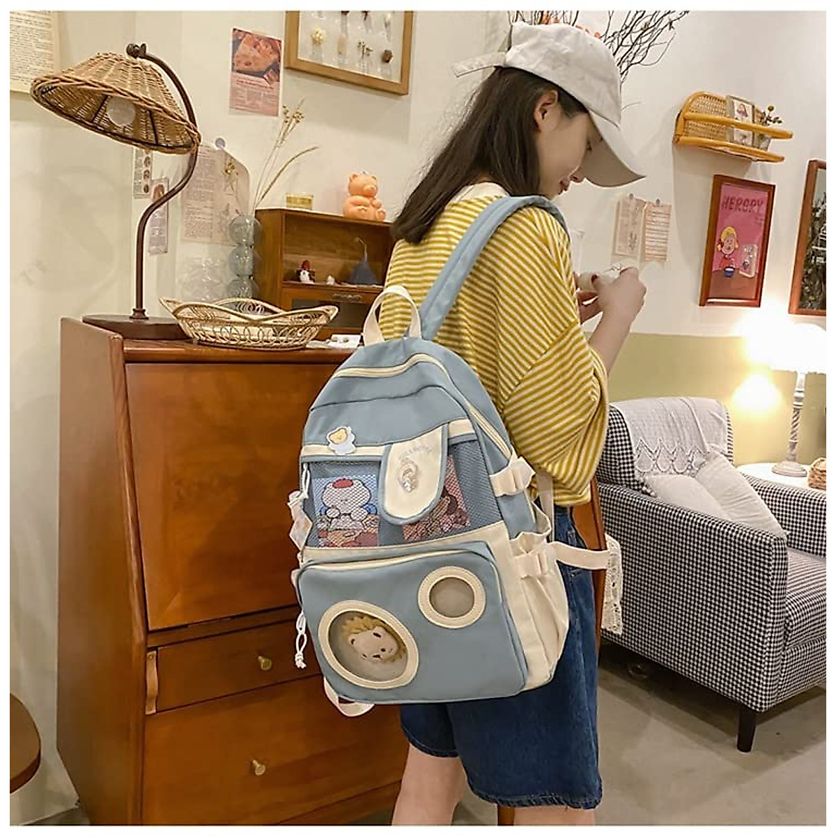 EGEN Kawaii Backpack Back to School Essential Large Capacity Aesthetic Backpack (Blue)