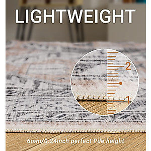 befbee Washable Rug 8x10 Area Rugs for Living Room - Stain Resistant Non-Slip Backing Rugs for Bedroom,Ultra-Thin Vintage Large Area Rug (Peach/Grey, 8'x10')