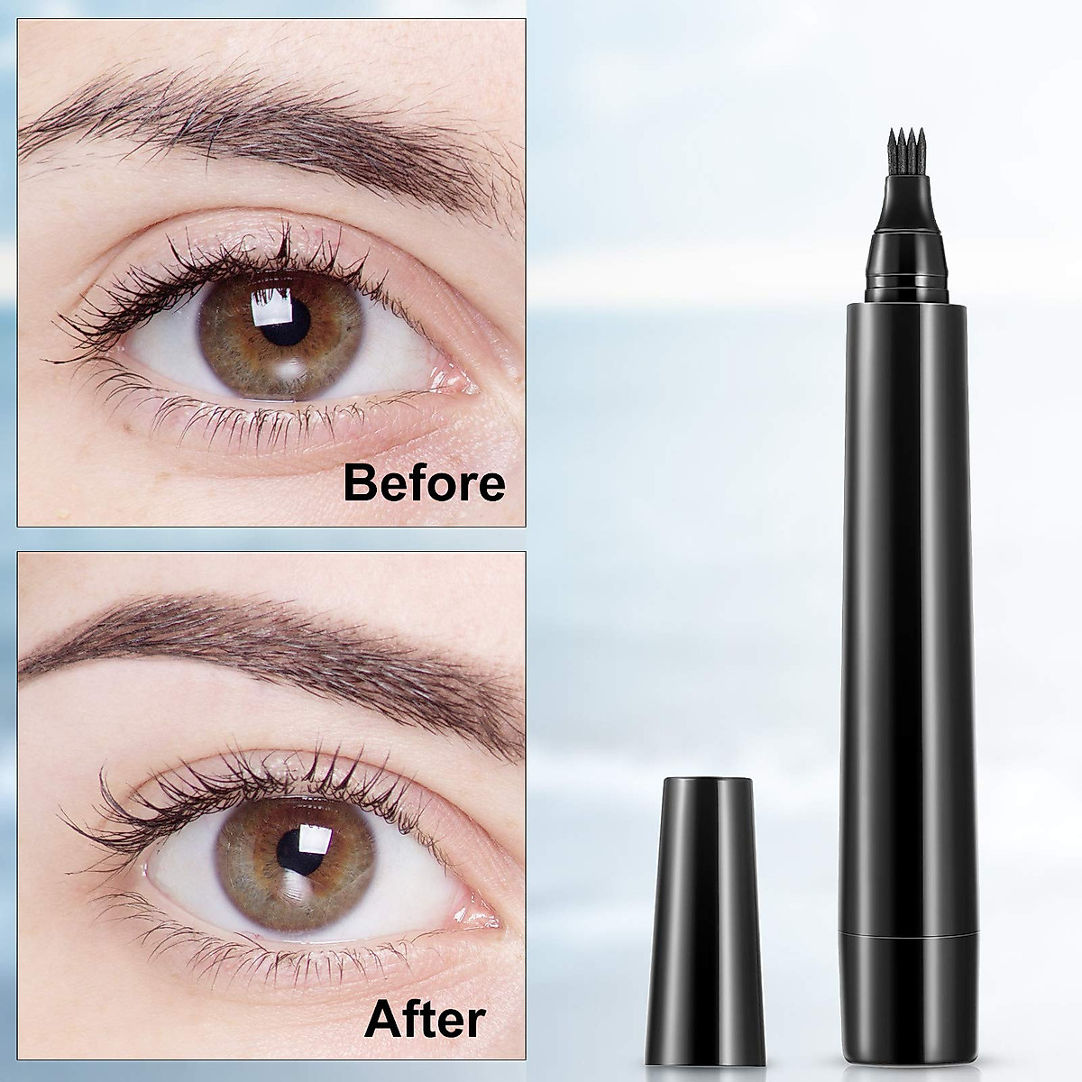2 Pieces Microblading Eyebrow Pencil Beard Pencil Filler with a Micro-fork Tip Seamless Beard Filler Black Natural Finish Beard Pencil for Enhancing Beard, Moustache, Eyebrows Color and Shape