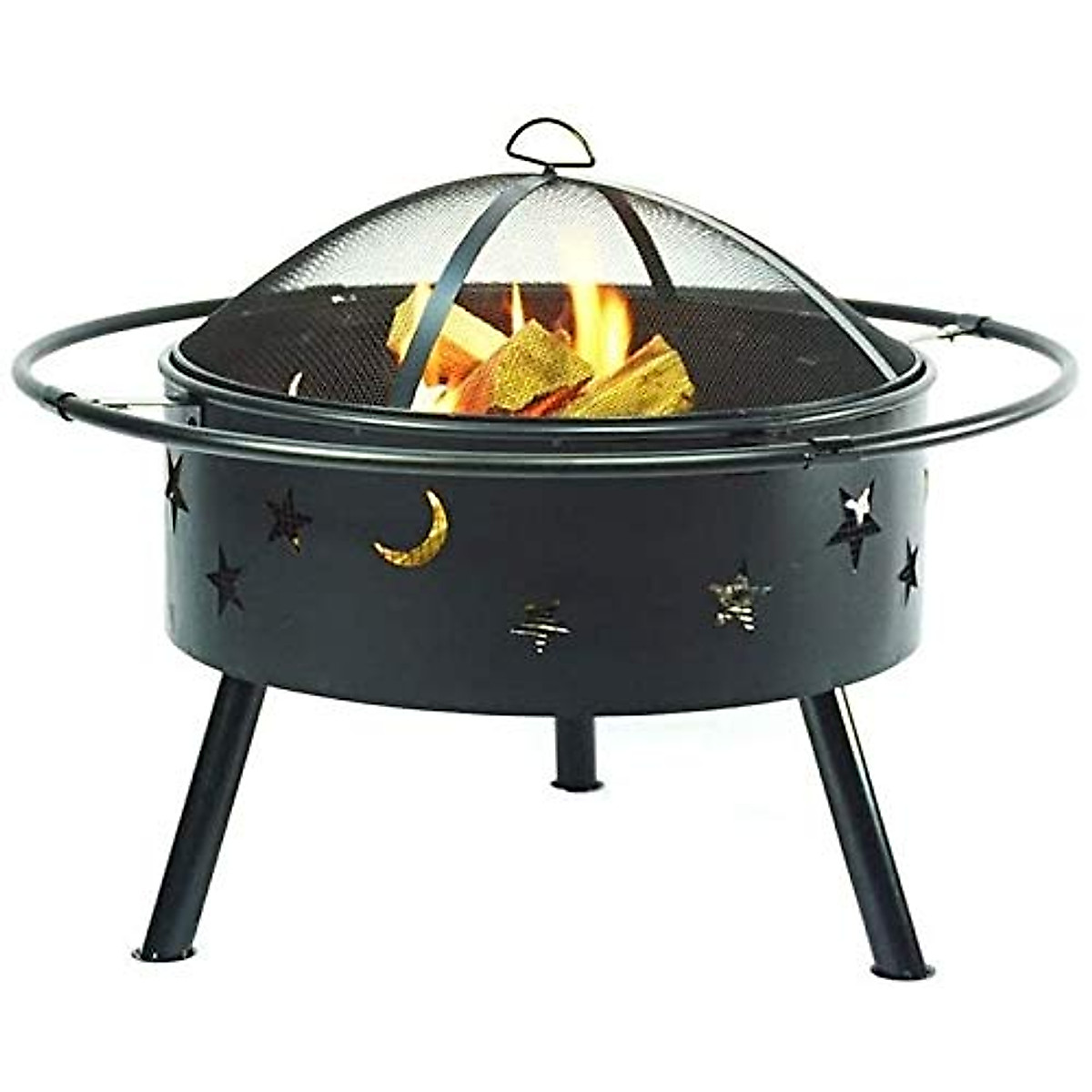 LEAYAN Garden Fire Pit Grill Bowl Grill Barbecue Rack Round Fire Pit, Bronze Fire Pit Metal Poker Iron,Mesh Ember and Spark Guard Screen Cover Household with Cover BBQ Cooking for Camping Backyard