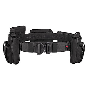 BOMTURN Battle Belt Tactical Belt with Accessories: Duty Belts Law Enforcement Combat Airsoft Police Belt with Pouches 7pcs